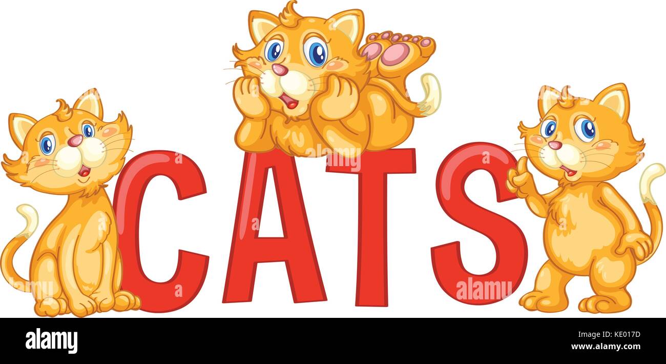Font design with word cats with three ginger cats illustration Stock ...