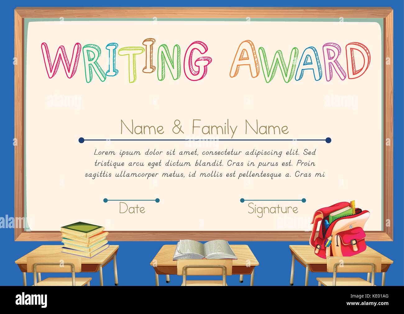 Writing award with classroom background illustration Stock Vector Image ...