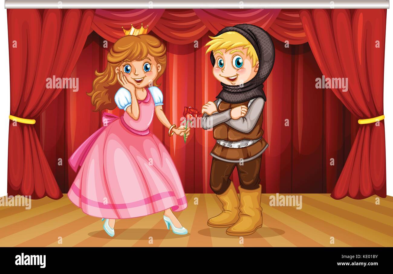 Princess and knight on stage illustration Stock Vector Image & Art - Alamy