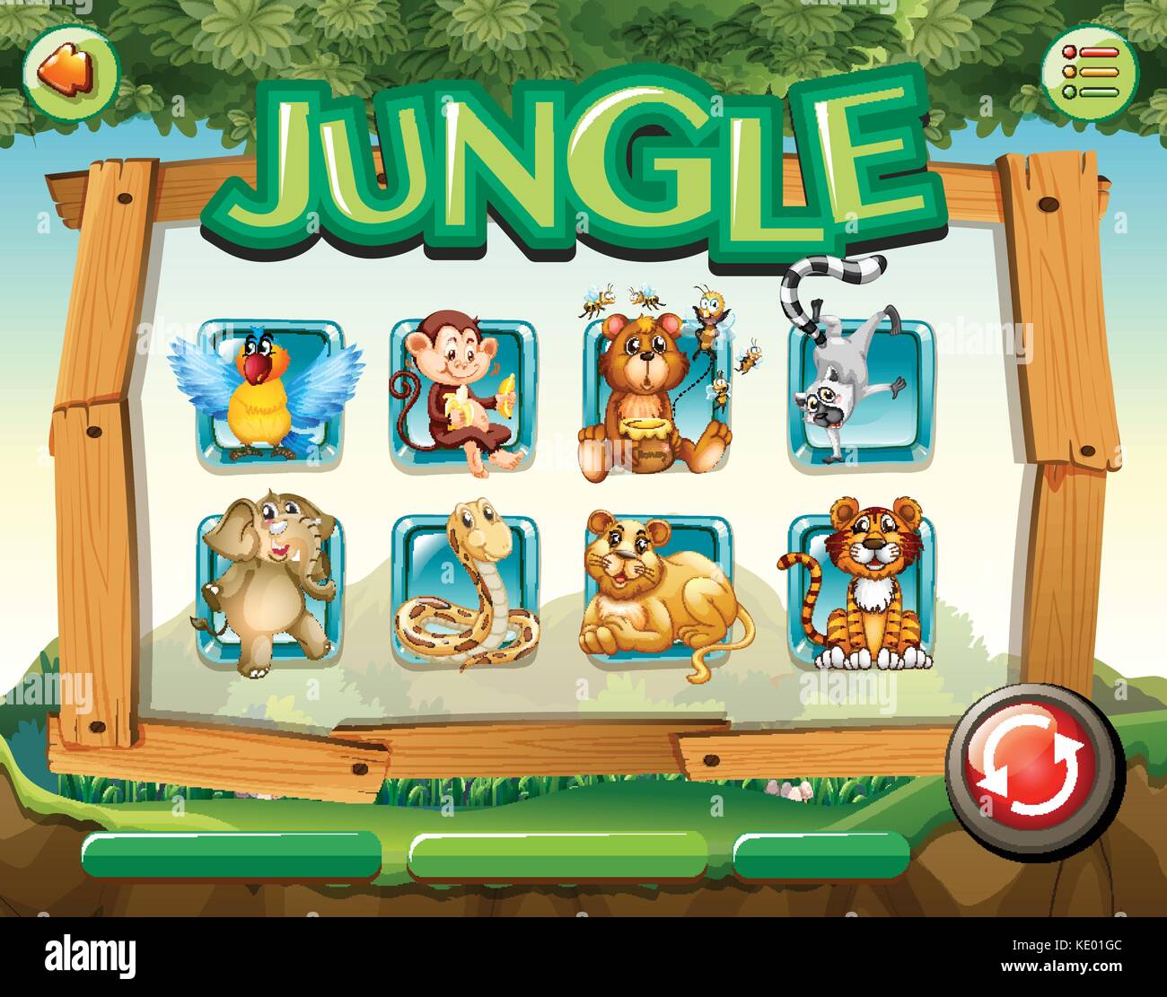 Game template with wild animals in jungle illustration Stock Vector ...