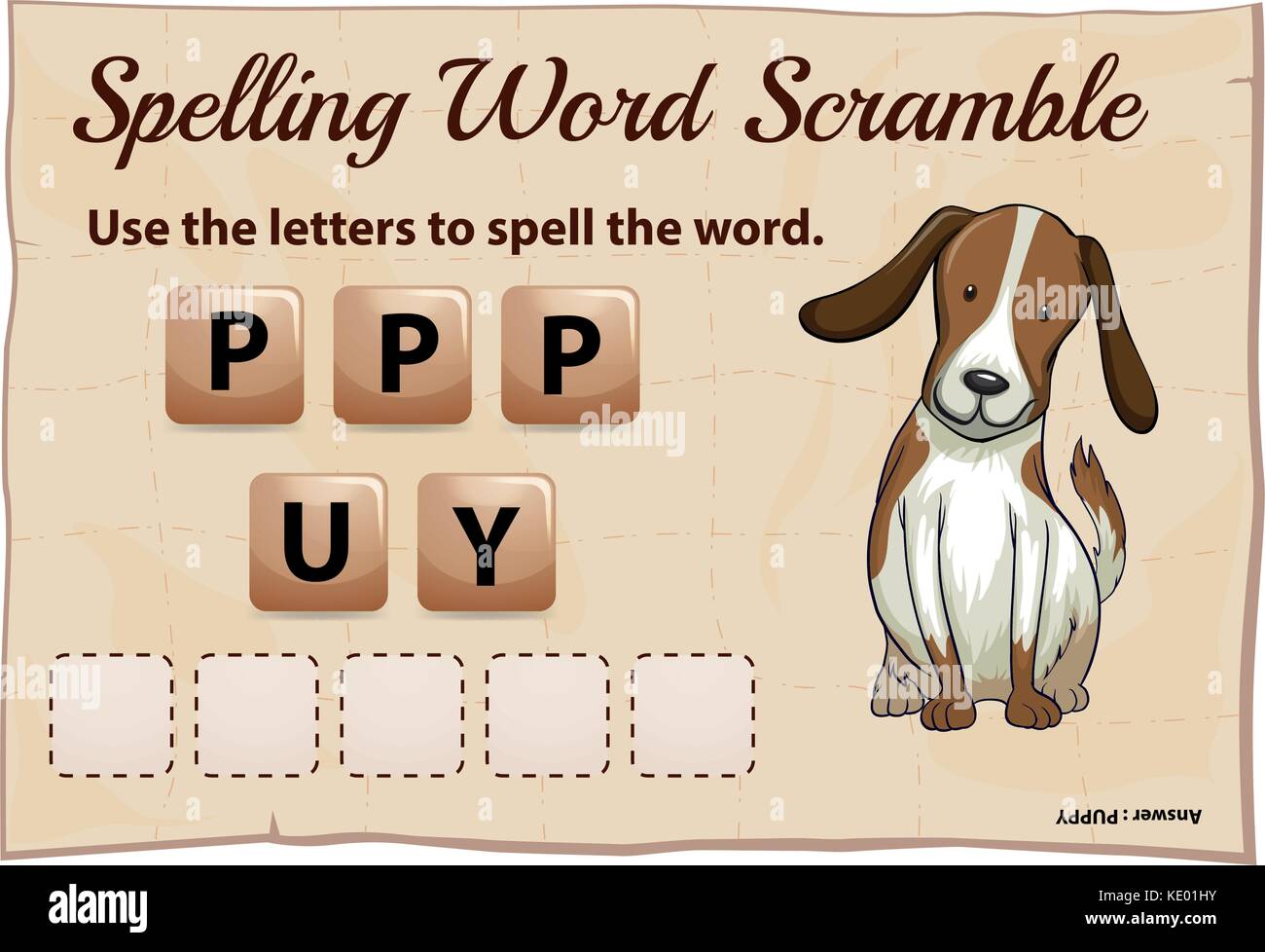 Spelling word scramble game for word puppy illustration Stock Vector ...