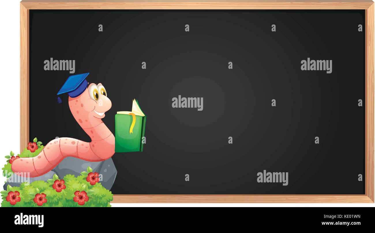 Frame template with worm reading book illustration Stock Vector Image ...