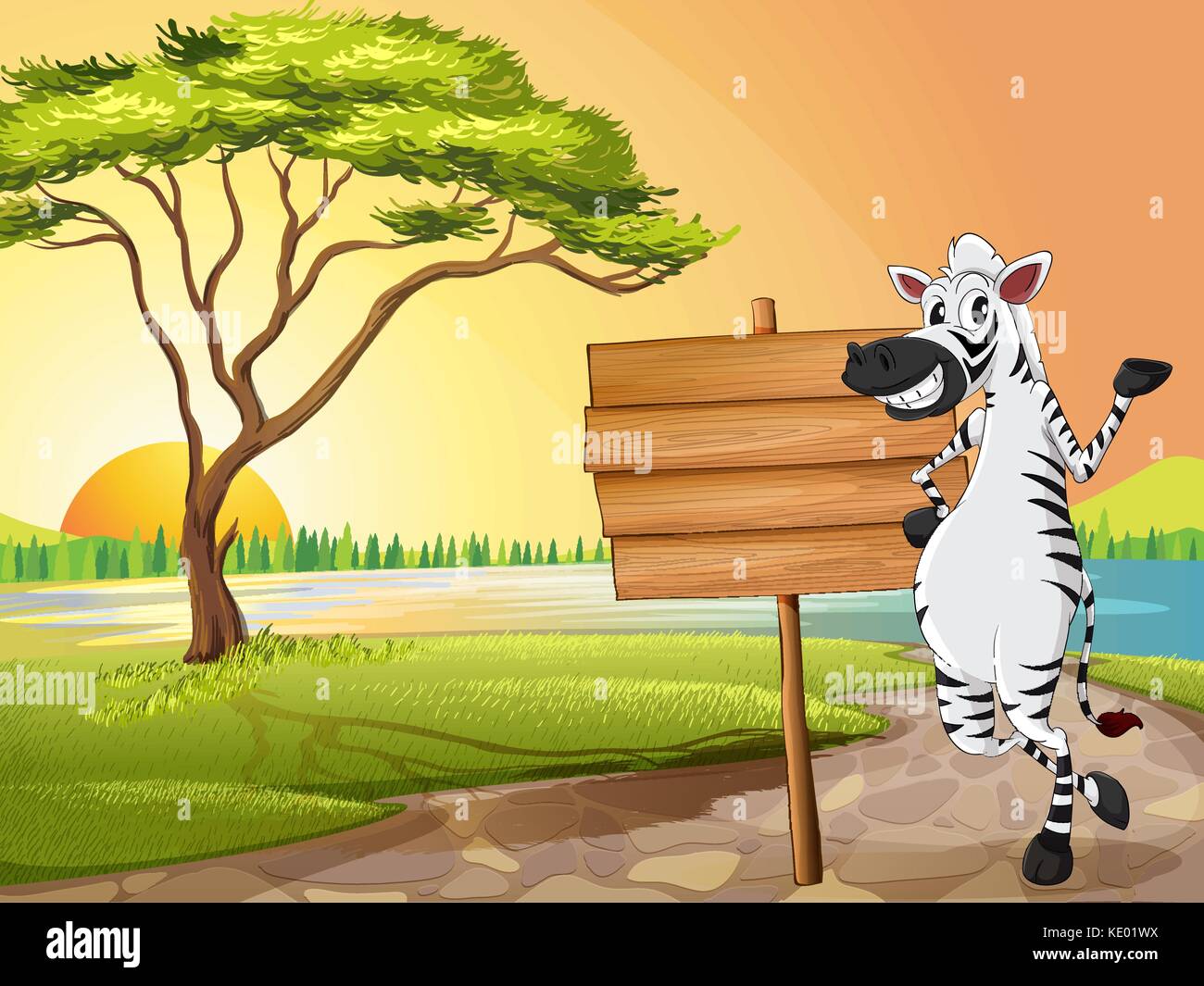Scene with zebra and wooden sign illustration Stock Vector Image & Art ...