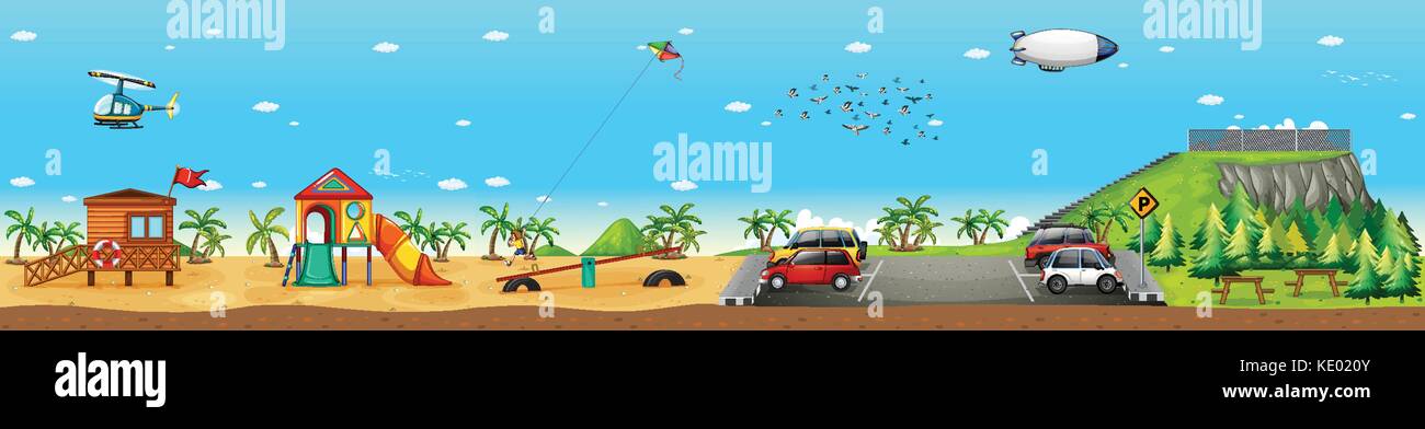 Park scene with playground and carpark illustration Stock Vector Image ...