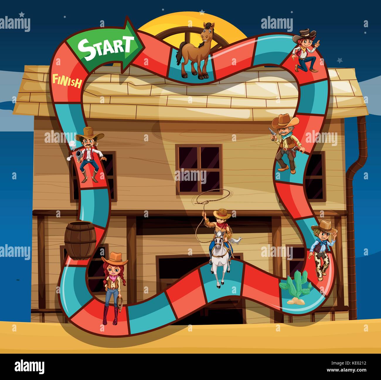 Game template with cowboys and building illustration Stock Vector Image ...