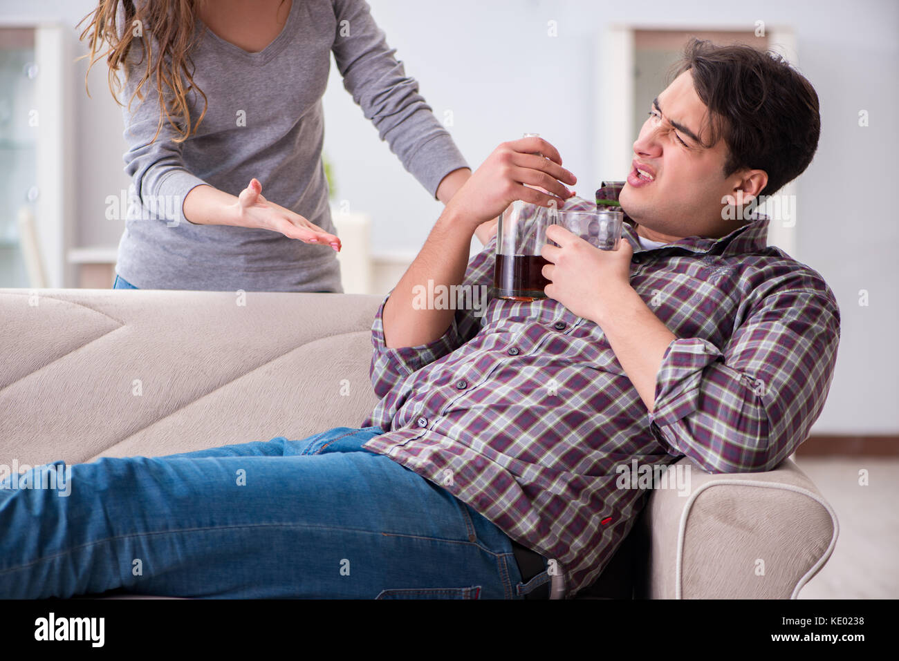 Drinking problem drunk husband man in a young family concept Stock ...