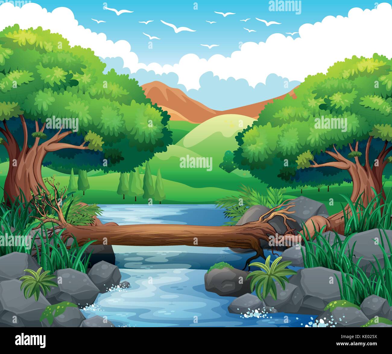Scene with river through the forest illustration Stock Vector Image ...