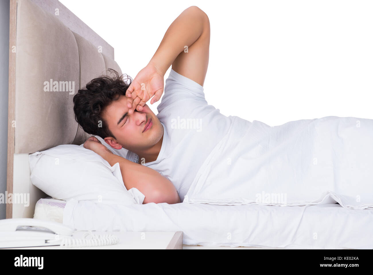 Man in bed suffering from insomnia Stock Photo - Alamy
