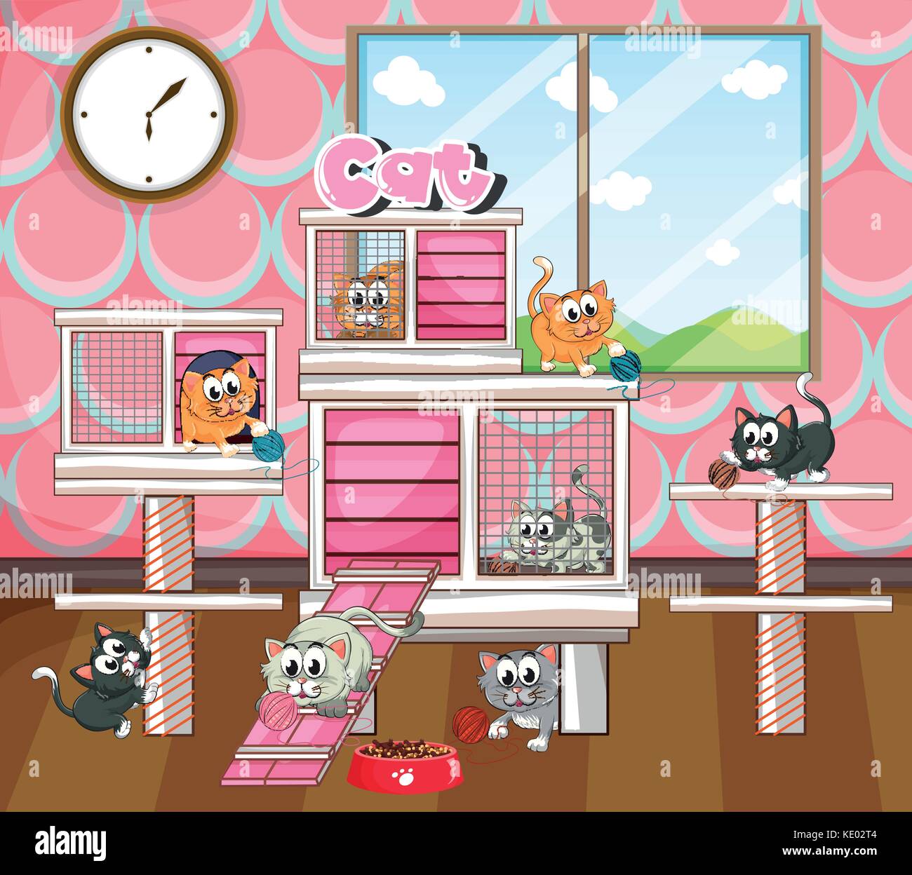 Many cats in cage and room illustration Stock Vector Image & Art - Alamy