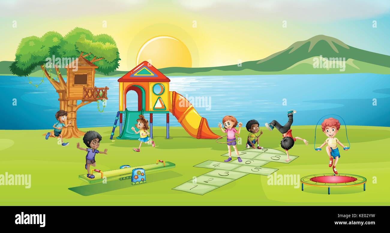 Boy in playground park Stock Vector Images - Alamy