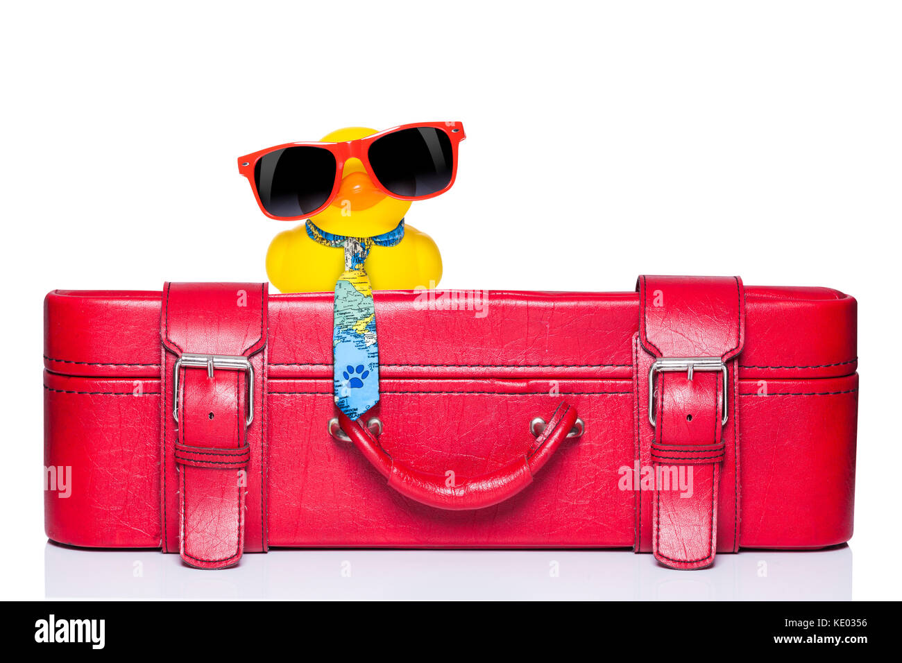 funny yellow plastic rubber duck on top of luggage Stock Photo - Alamy
