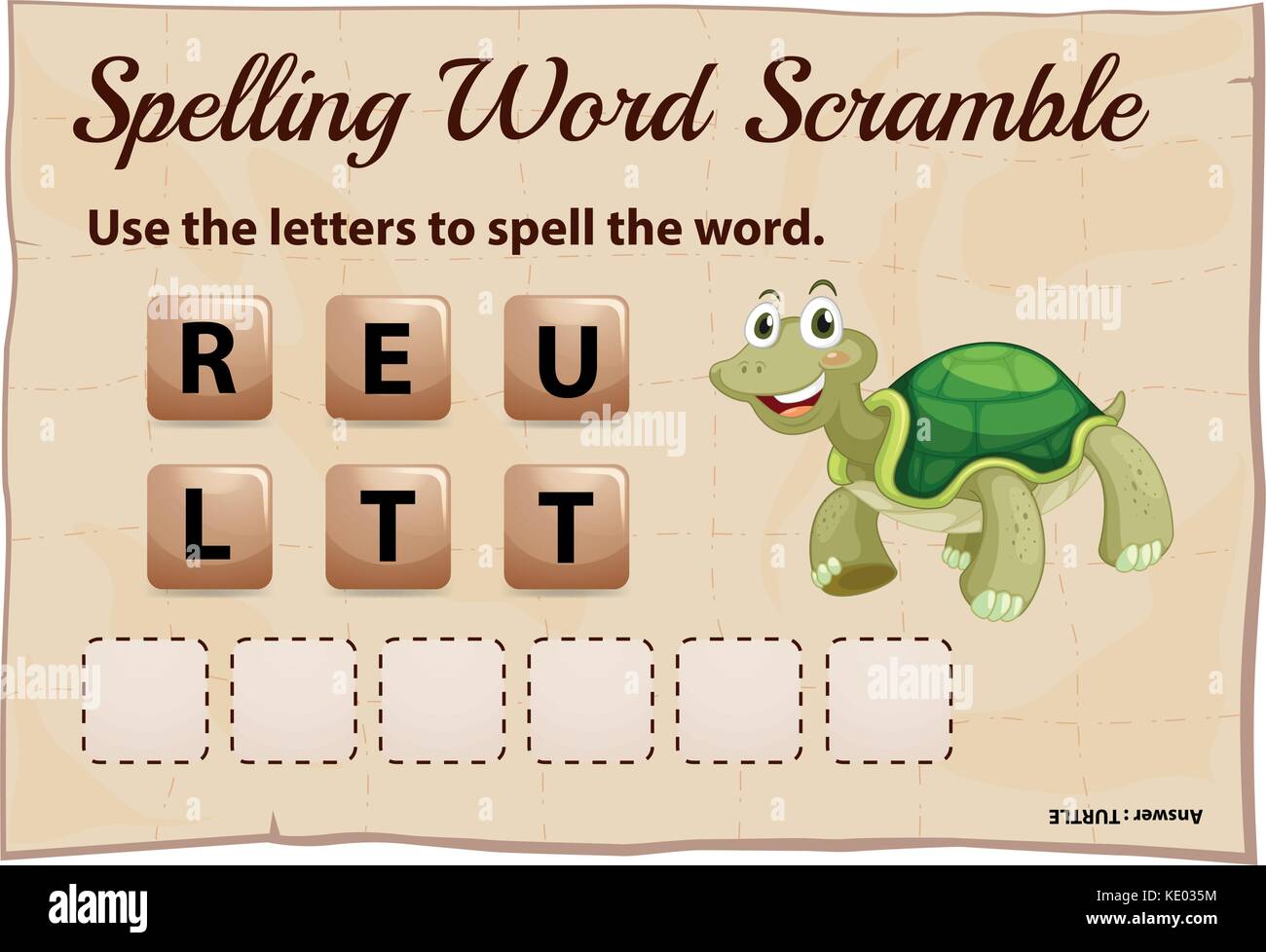 Spelling word scramble for word turtle illustration Stock Vector Image ...