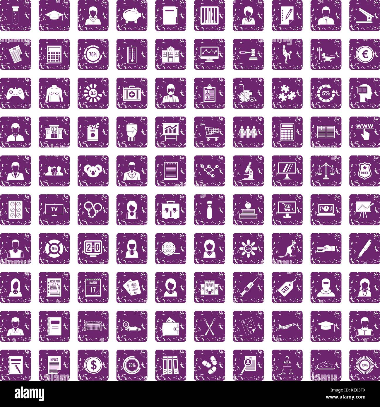 100 statistic data icons set grunge purple Stock Vector Image & Art - Alamy