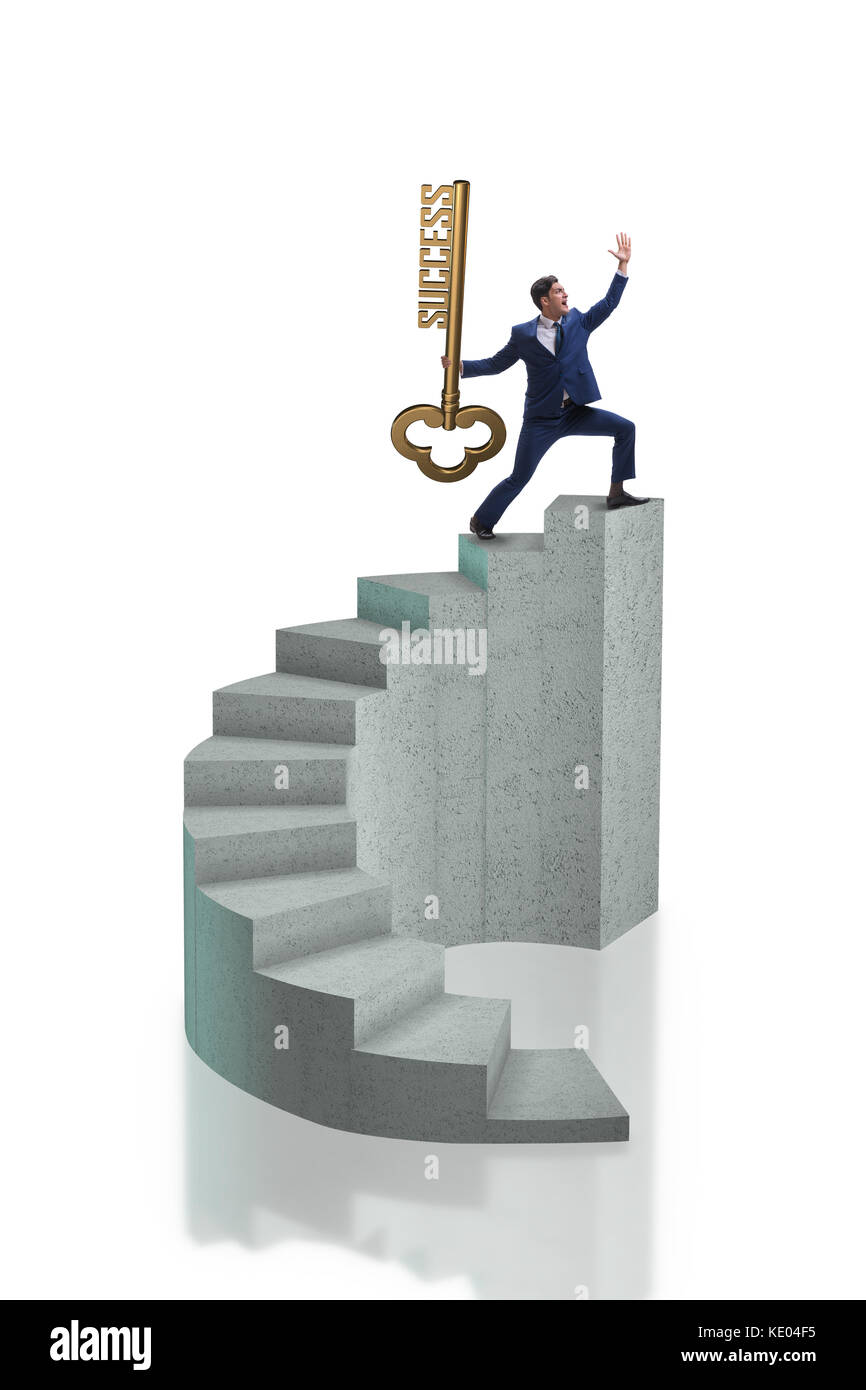 Businessman with key to success at the top of career Stock Photo - Alamy