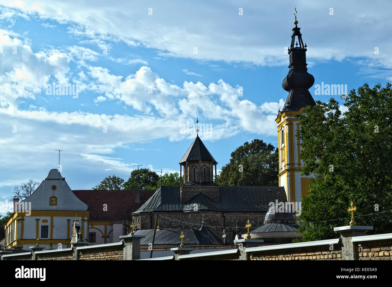 Two church towers at monastery Privina Glava, Šid, Serbia Stock Photo ...