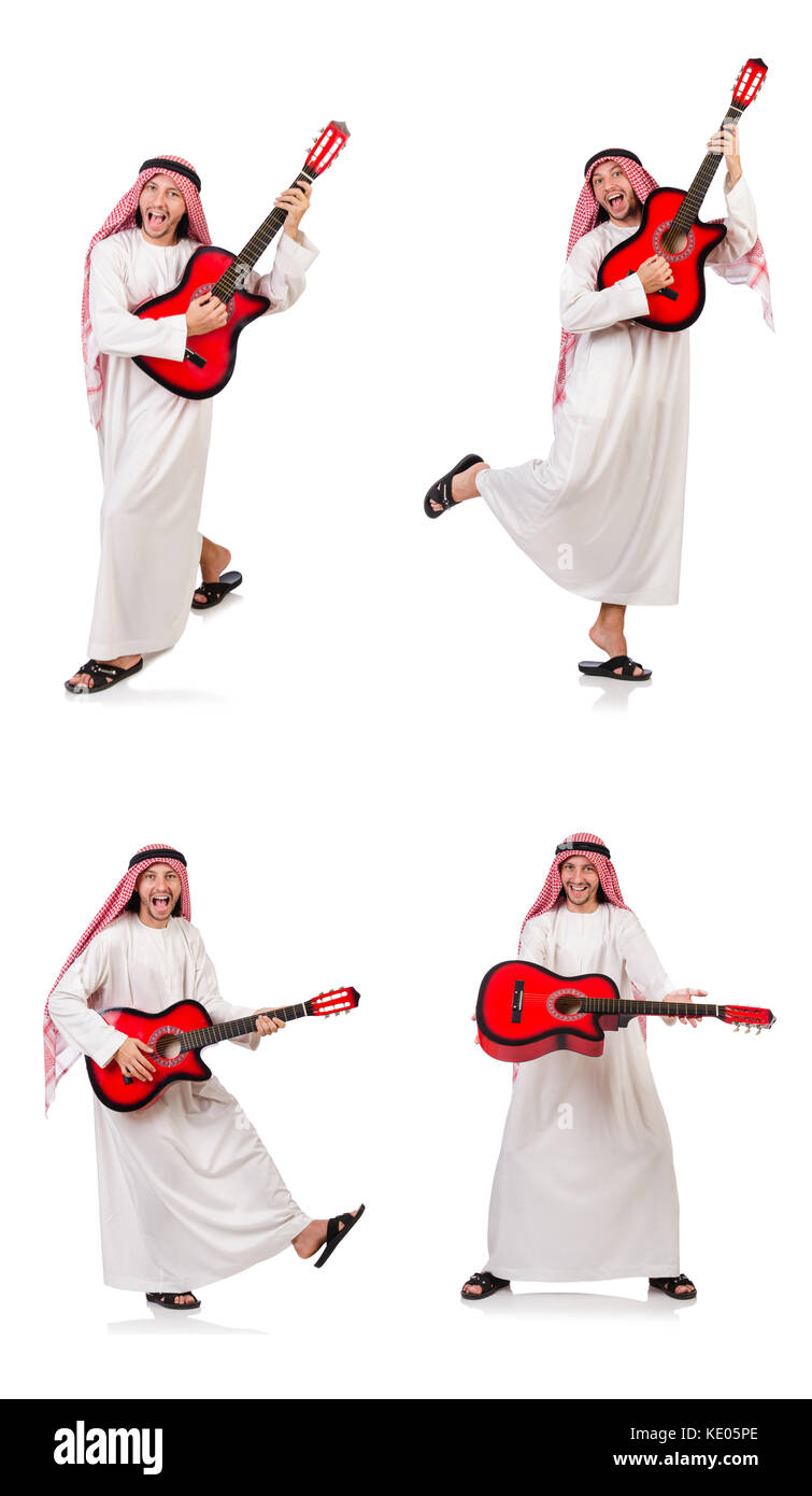 Arab man playing guitar isolated on white Stock Photo - Alamy