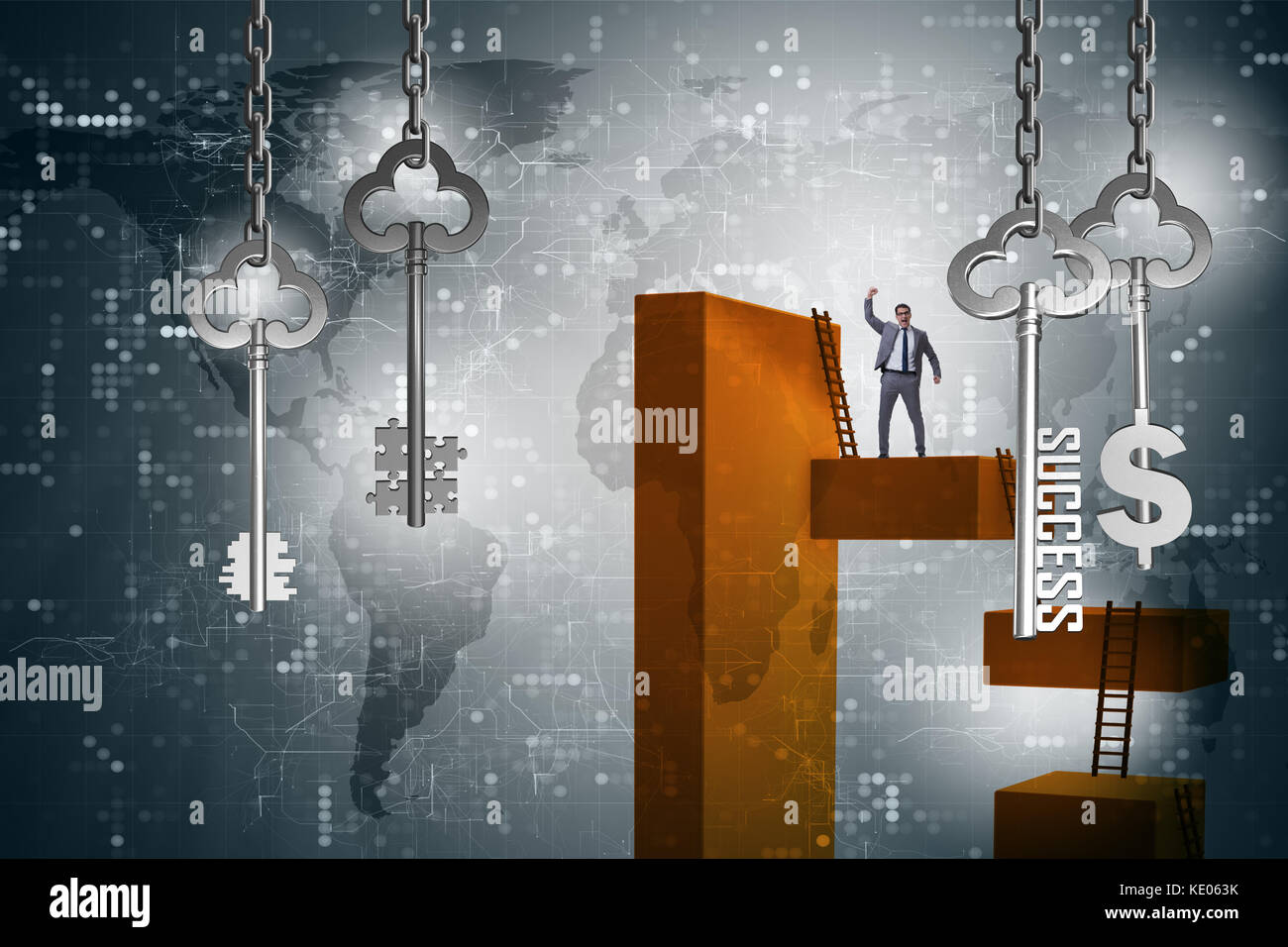 Businessman in key to financial success concept Stock Photo - Alamy