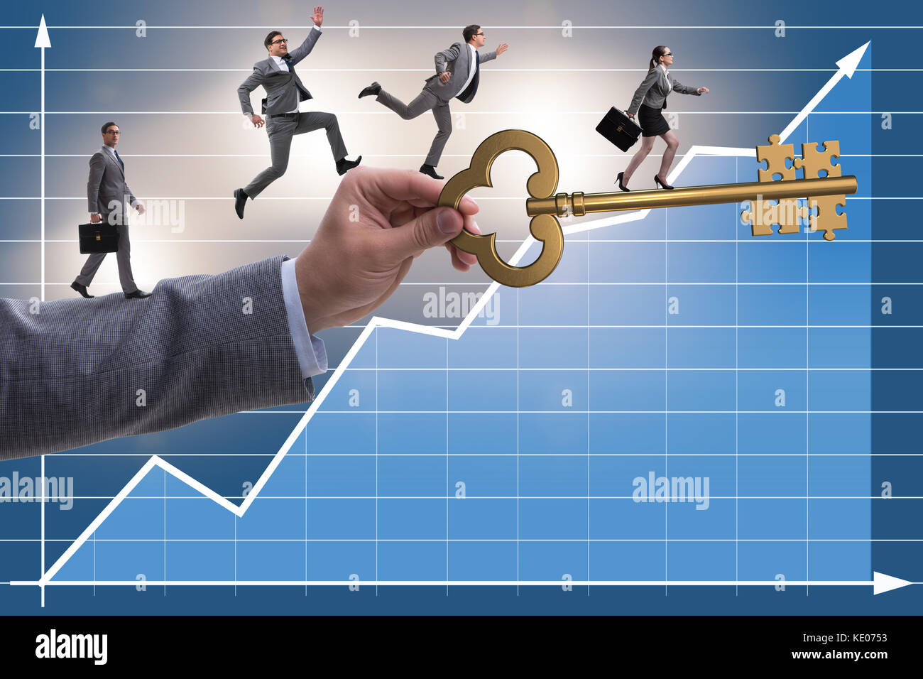 Business people chasing each other towards key to success Stock Photo ...