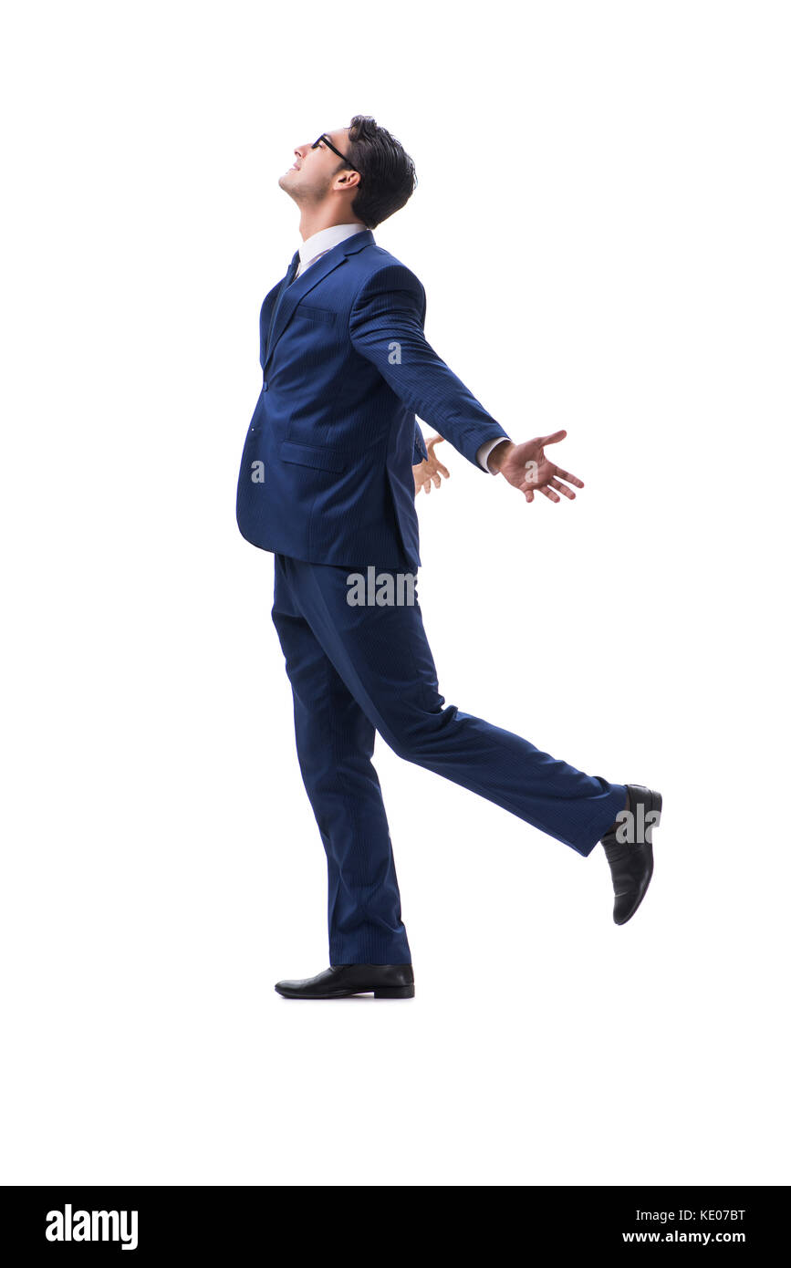 Businessman walking standing side view isolated on white background ...