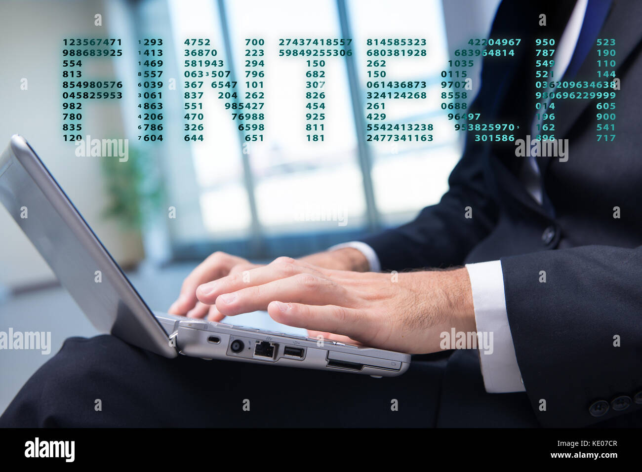 Hands working on laptop in financial technology fintech concept Stock ...