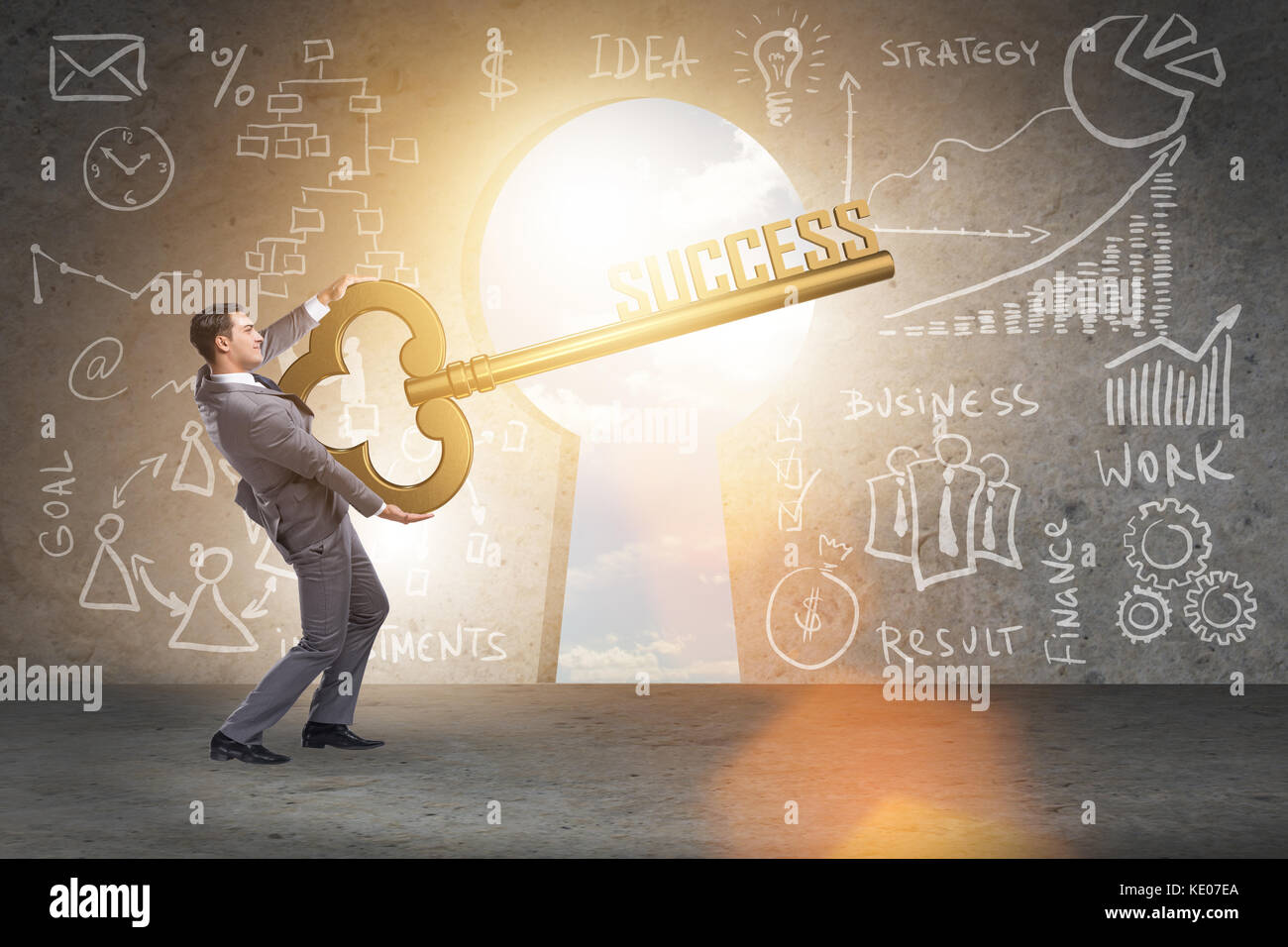 Businessman with key to success business concept Stock Photo - Alamy
