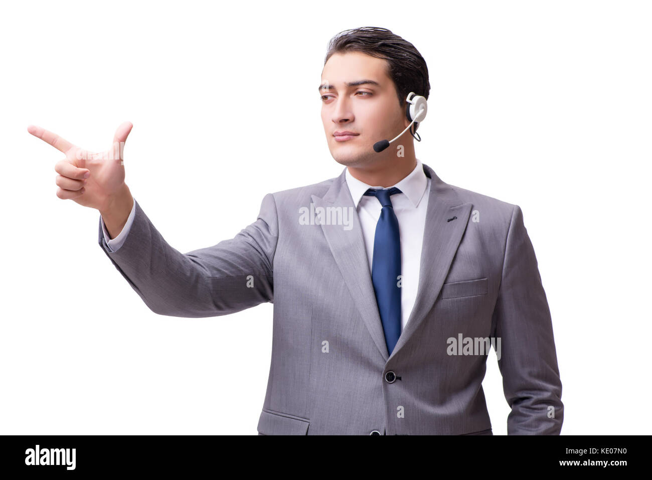 Call center employee isolated on white background Stock Photo - Alamy