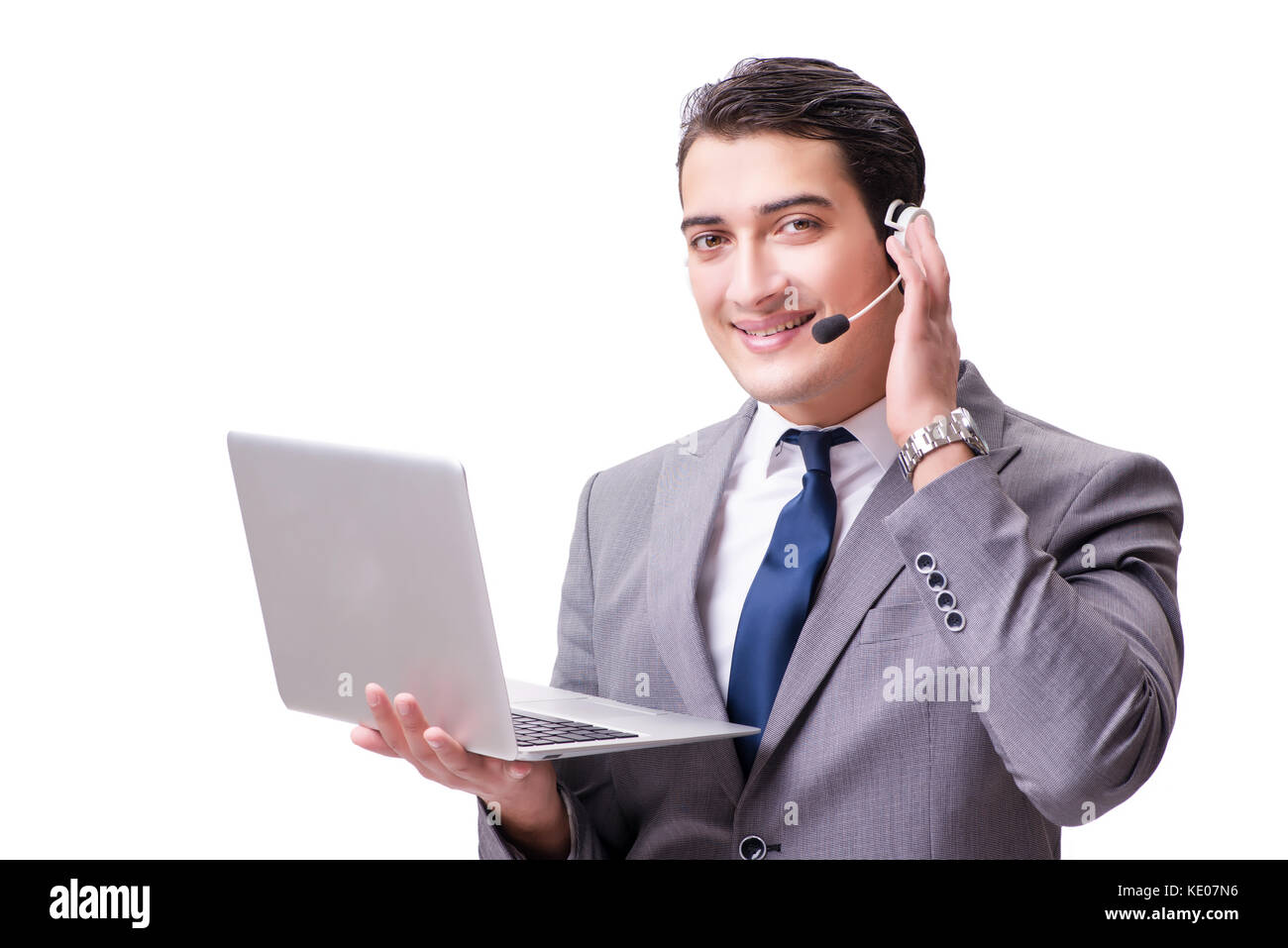 Call center employee isolated on white background Stock Photo - Alamy