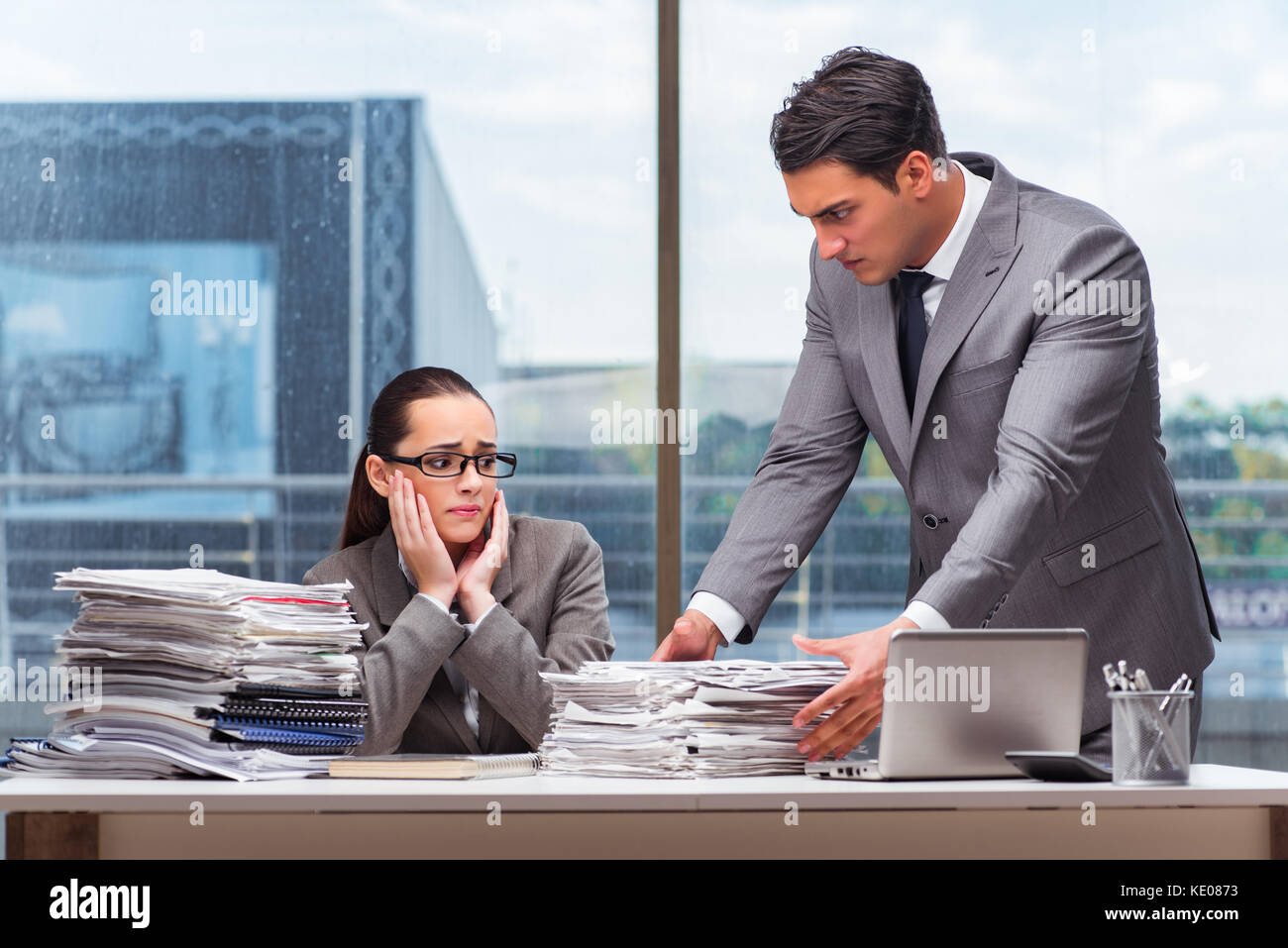 Boss yelling at his team member Stock Photo - Alamy