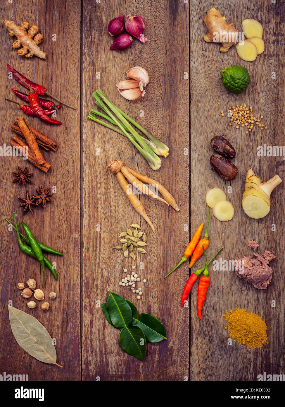 Various of Thai food Cooking ingredients and spice red curry paste ...
