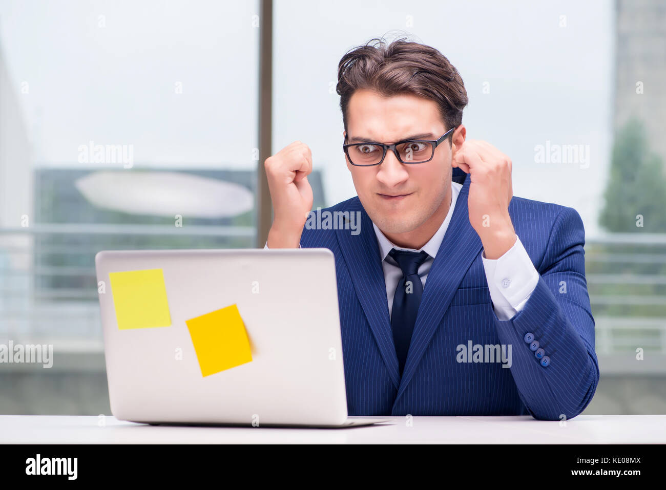 Workaholic businessman overworked with too much work in office Stock ...