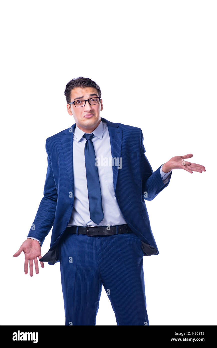 Bankrupt broke businessman isolated on white Stock Photo - Alamy