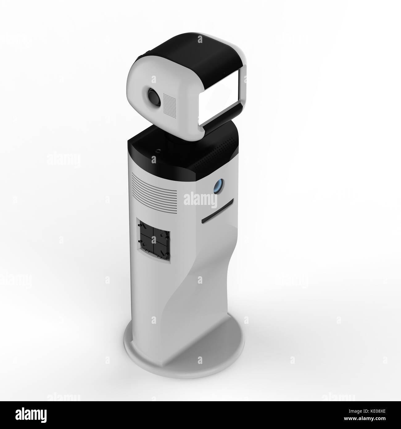 3d rendering assistant robot with empty screen on white background ...