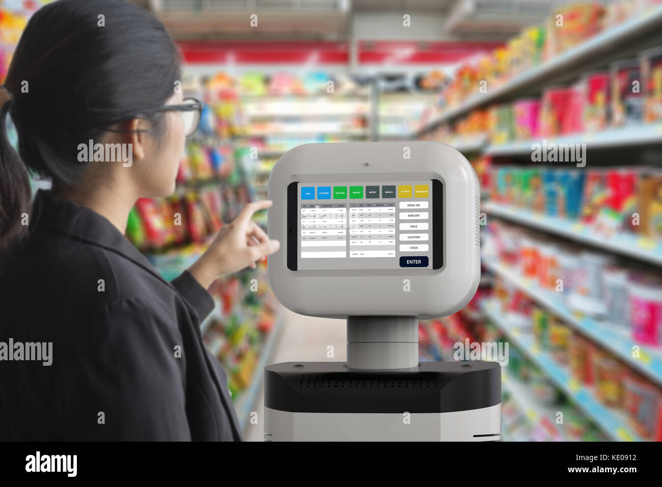 3d rendering assistant robot with software on digital screen Stock ...