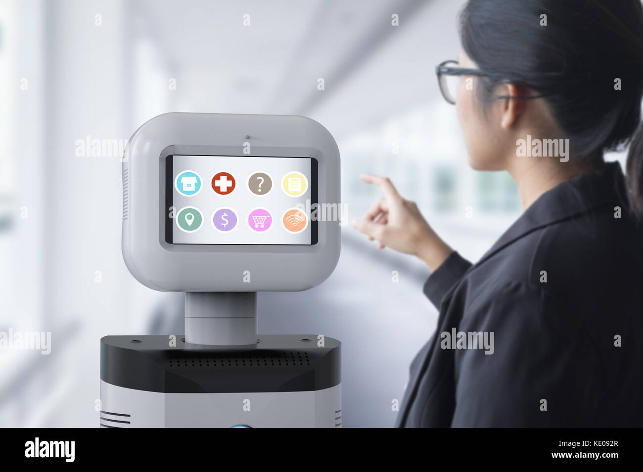 3d rendering assistant robot with software on digital screen Stock ...