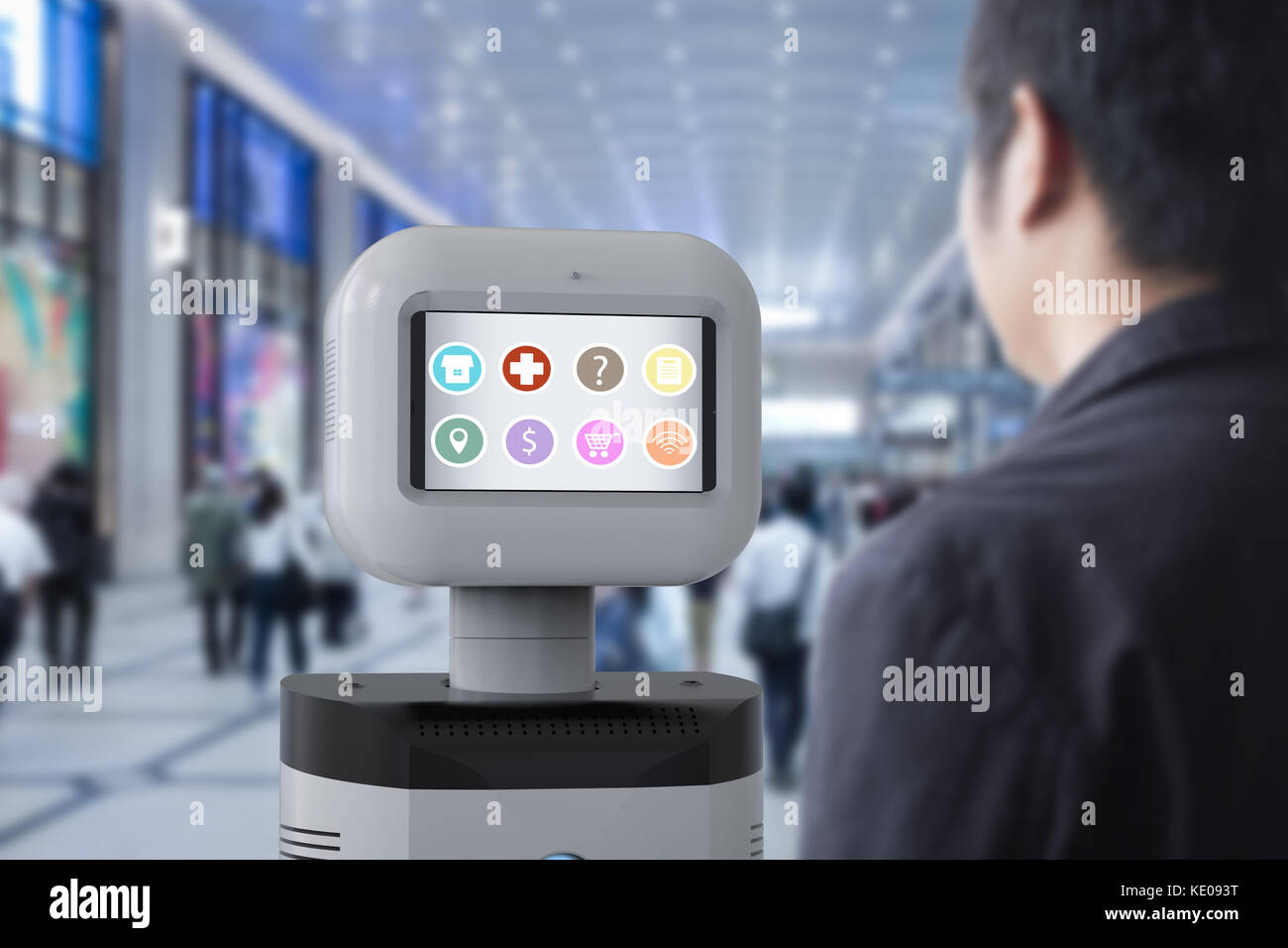 3d rendering assistant robot with software on digital screen Stock ...