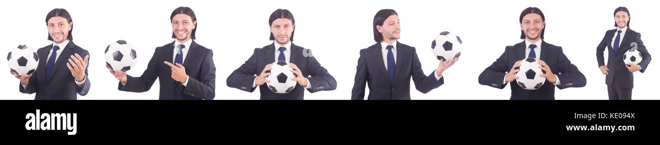 Man with football isolated on white Stock Photo - Alamy