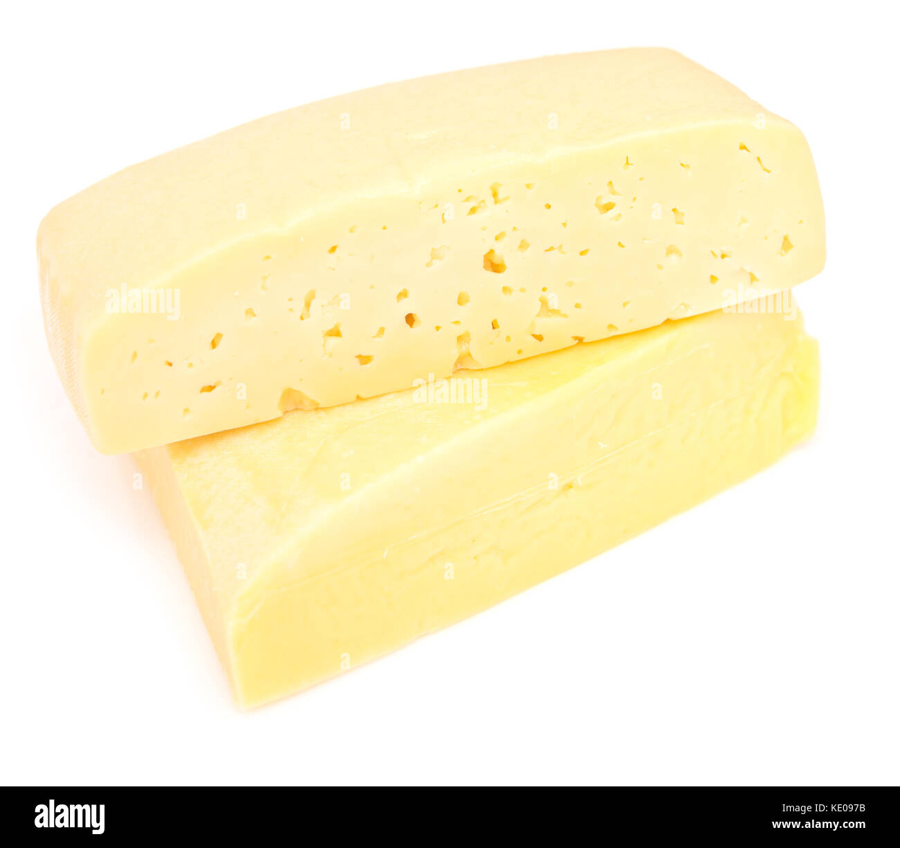 two pieces of cheese isolated on white Stock Photo - Alamy