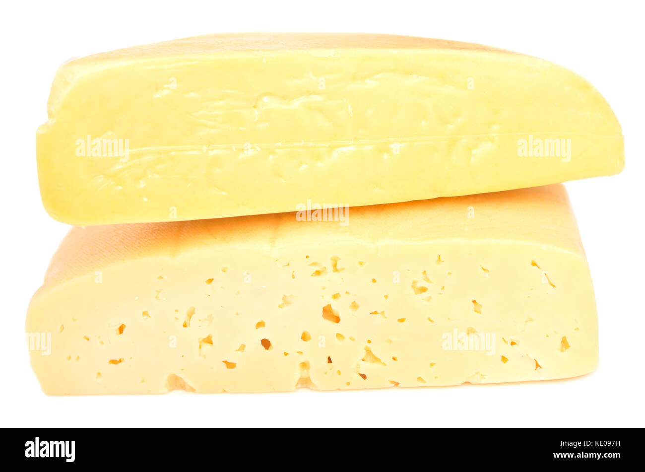 two pieces of cheese isolated on white Stock Photo - Alamy