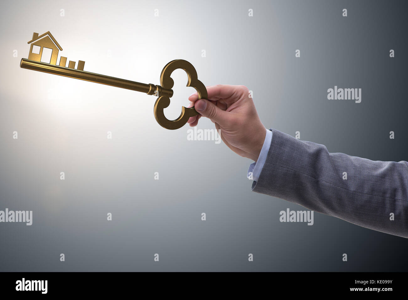 Businessman holding key in real estate concept Stock Photo - Alamy