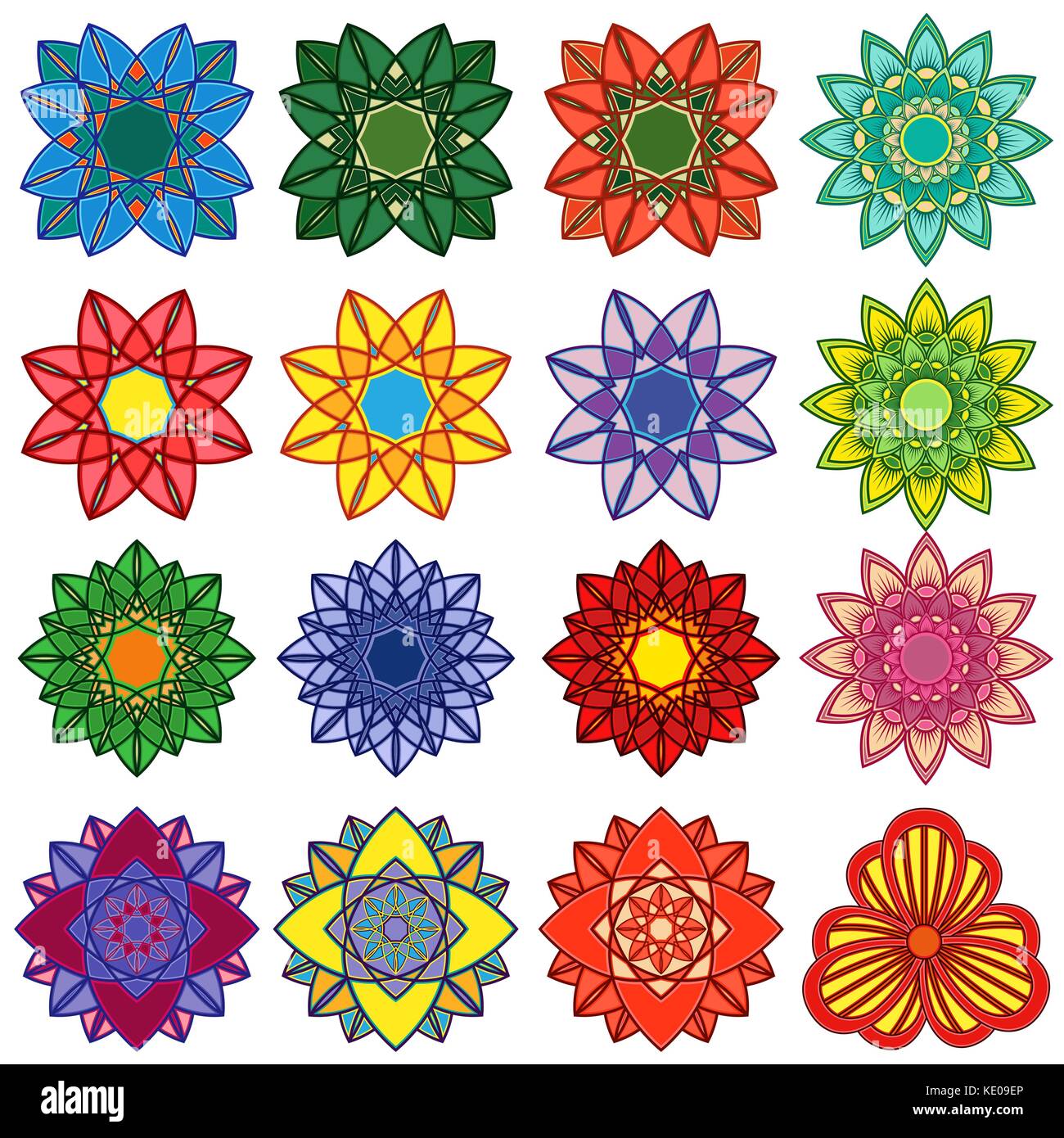 Set of twenty five stylized color flowers, vector illustrations ...