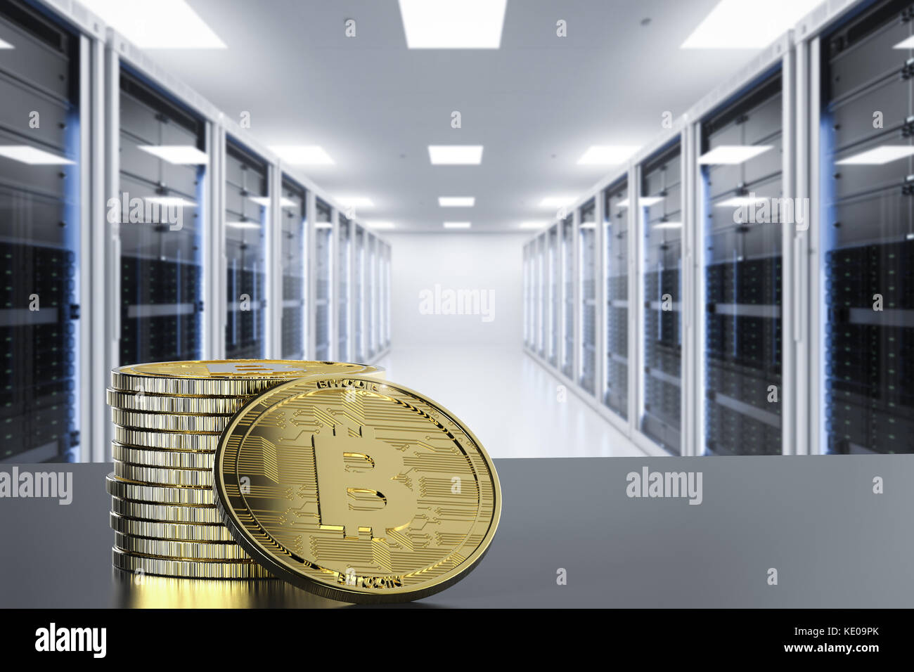 3d rendering gold bitcoin in server room Stock Photo - Alamy
