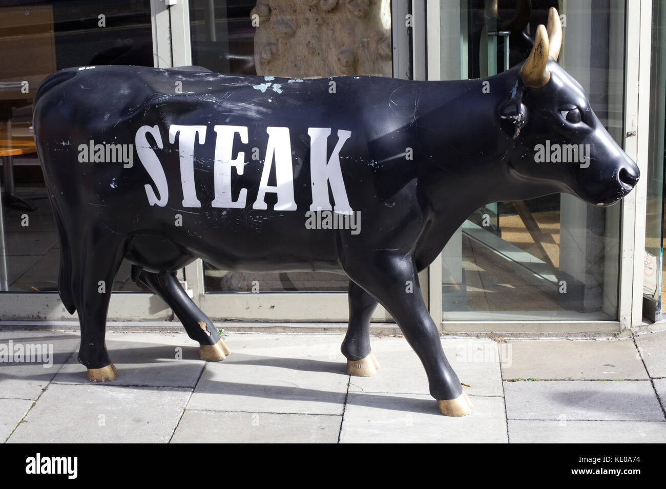 statue of a life sized Bull advertising steak at a restaurant Stock ...