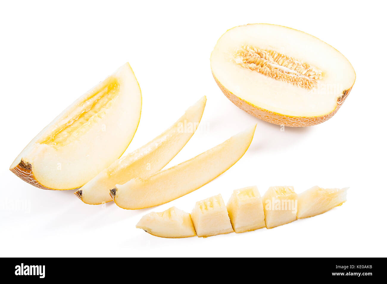 Sliced ripe juicy melon tropical fruit at summer time isolated on a ...