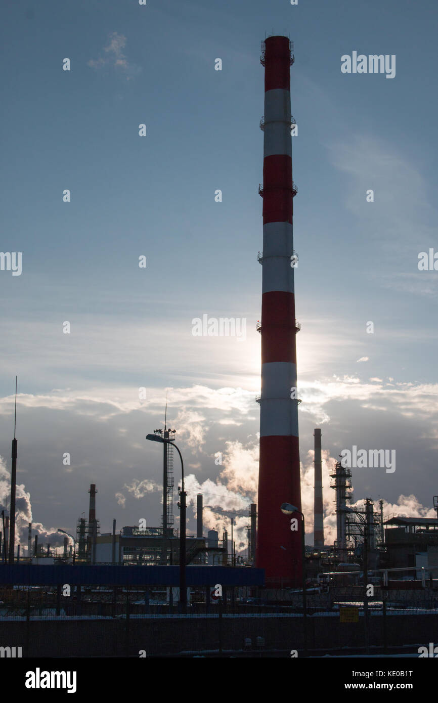 high red white chimney in the industrial zone Stock Photo - Alamy