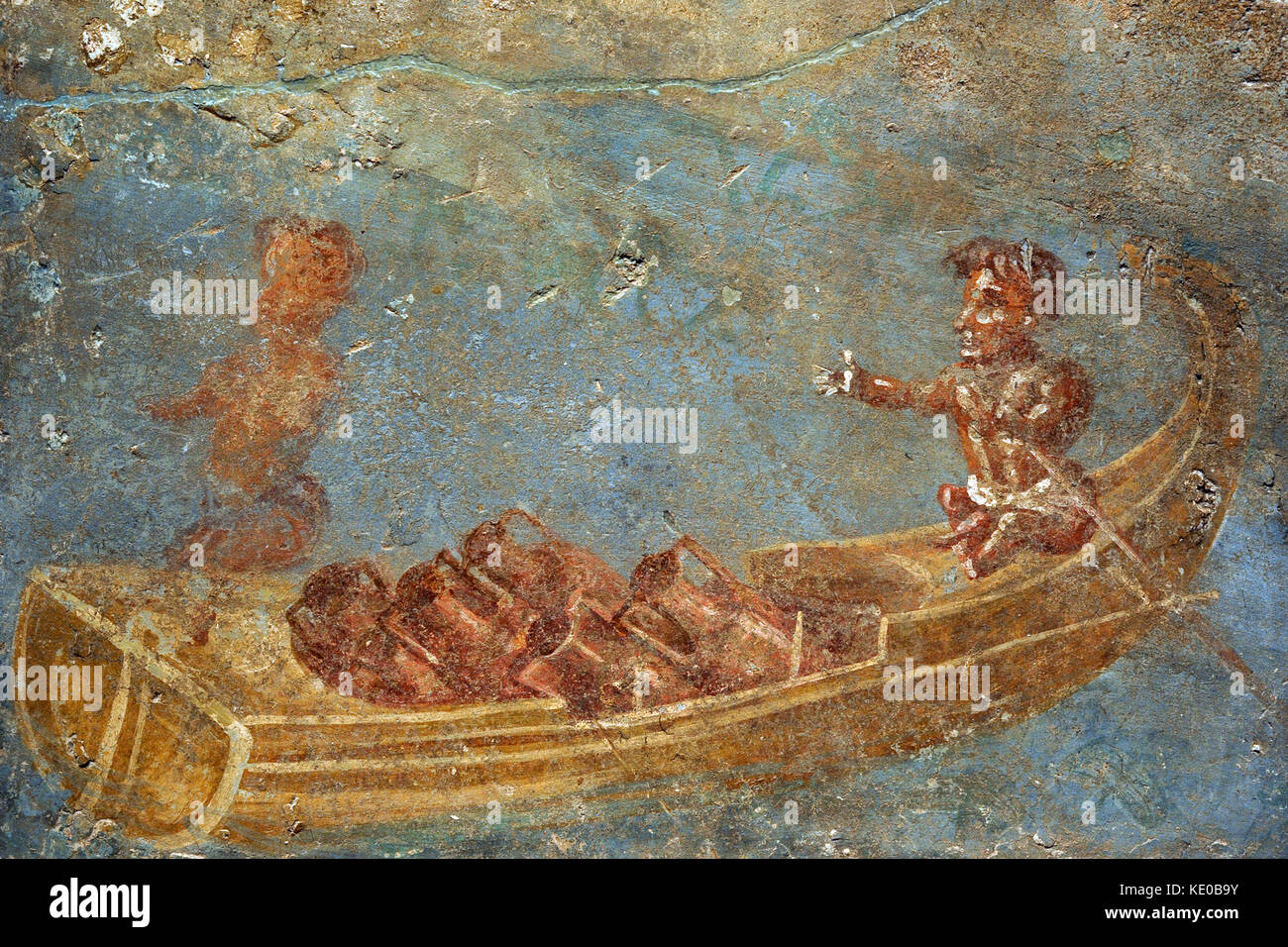 Roman fresco depicting a Nilotic scene with pygmies in a boat loaded ...