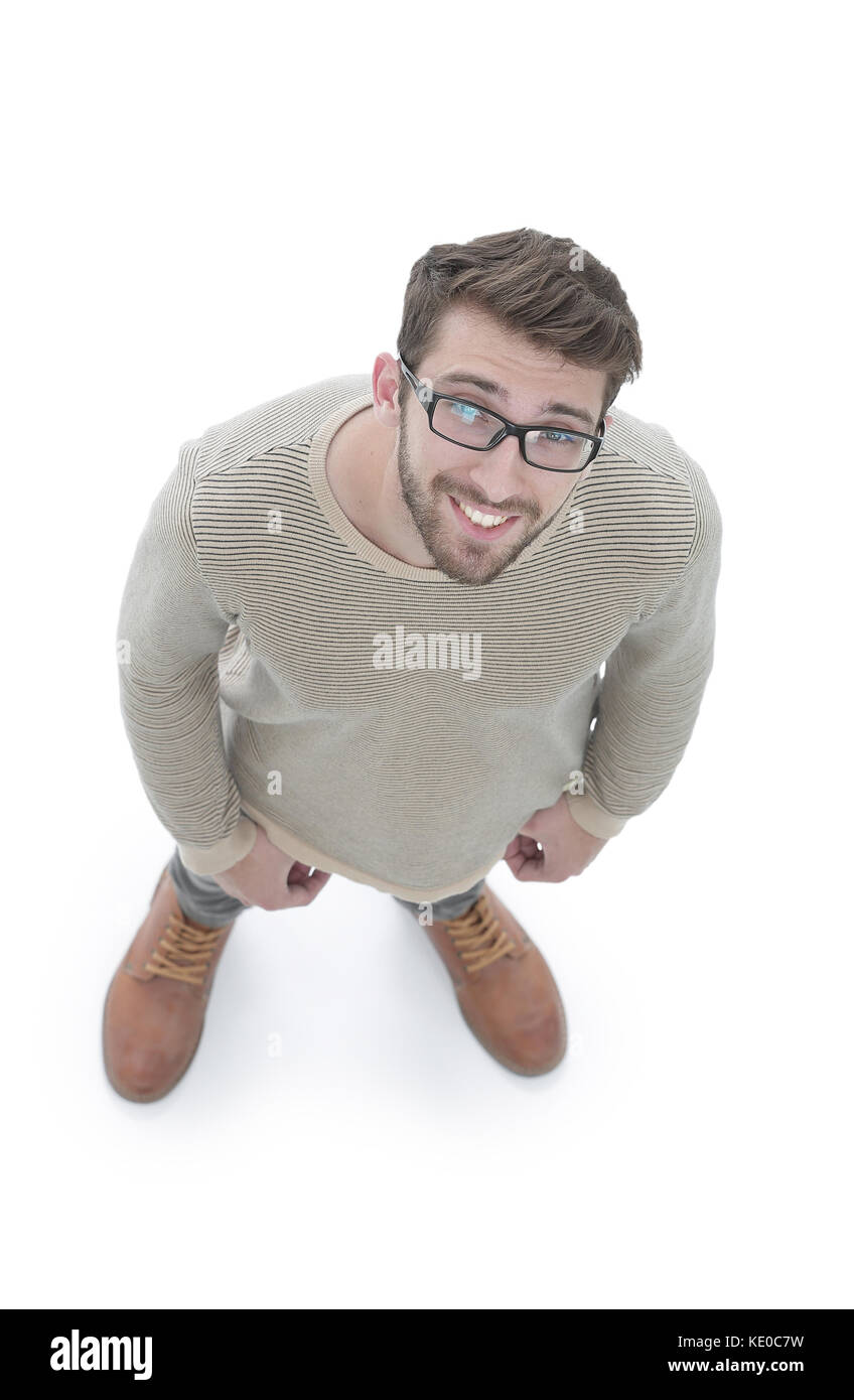 view from above. serious young man looking at camera Stock Photo - Alamy