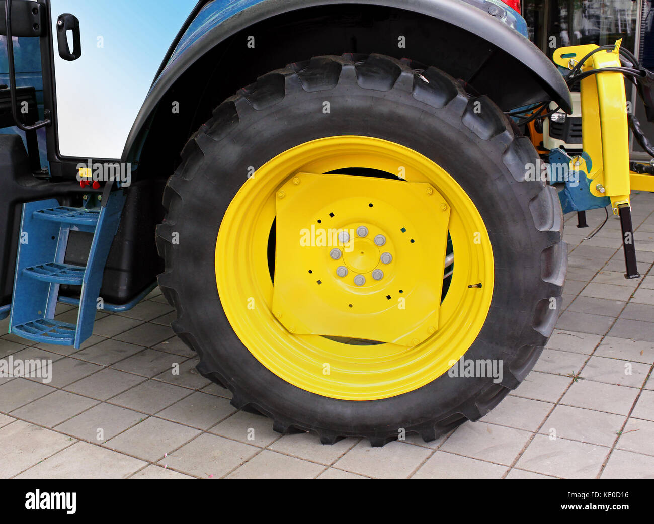 Big tire on agriculture tractor machinery truck Stock Photo - Alamy