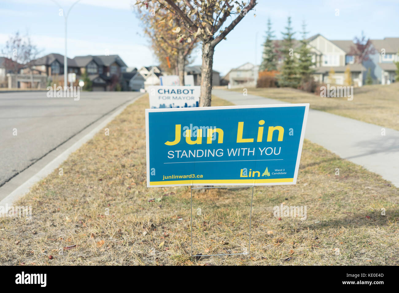 October 16 2017 - Campaign Signs for Calgary Municipal elections Stock ...