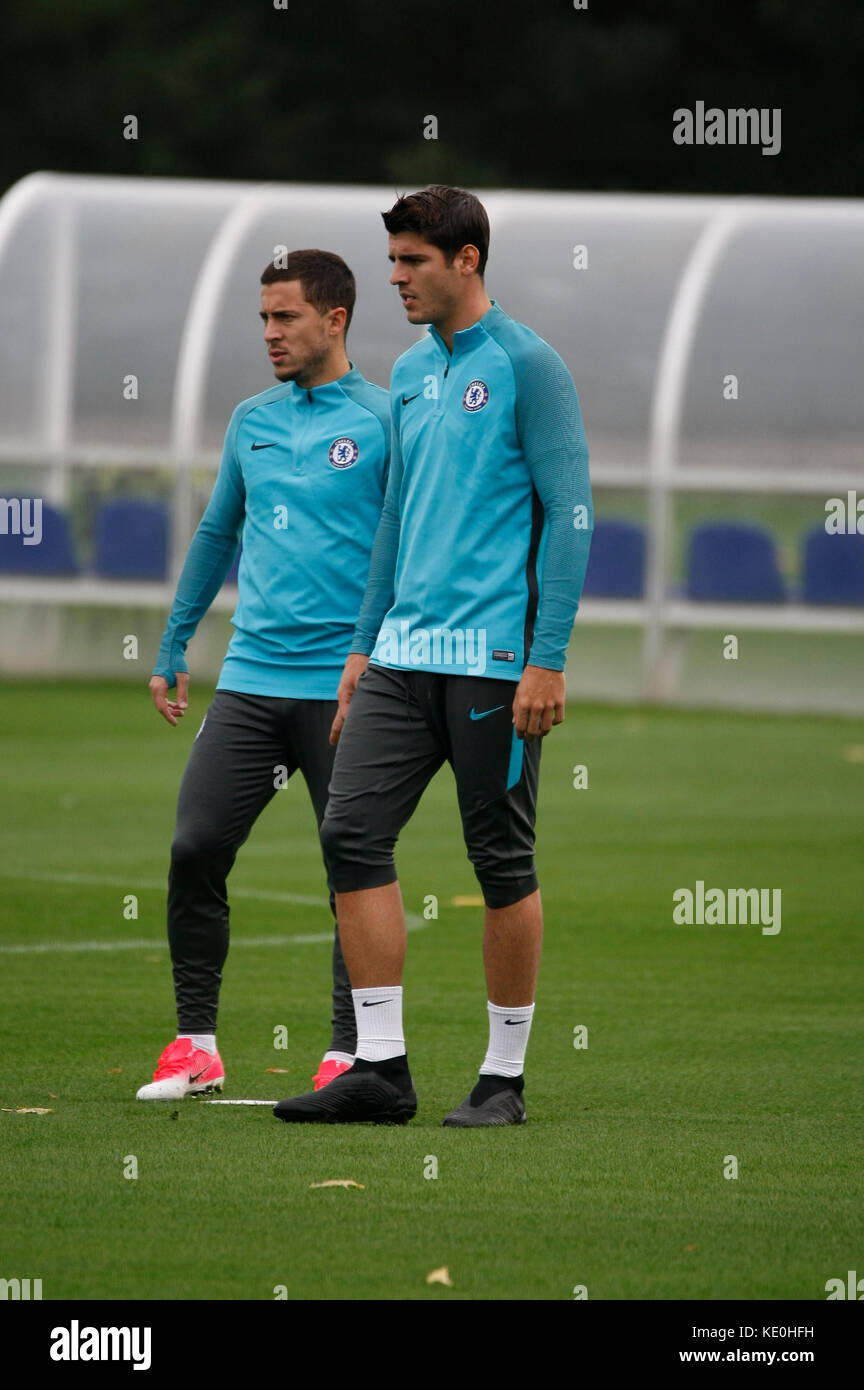 Cobham, UK. 17th Oct, 2017. Hazard, Morata and Chelsea Football players ...