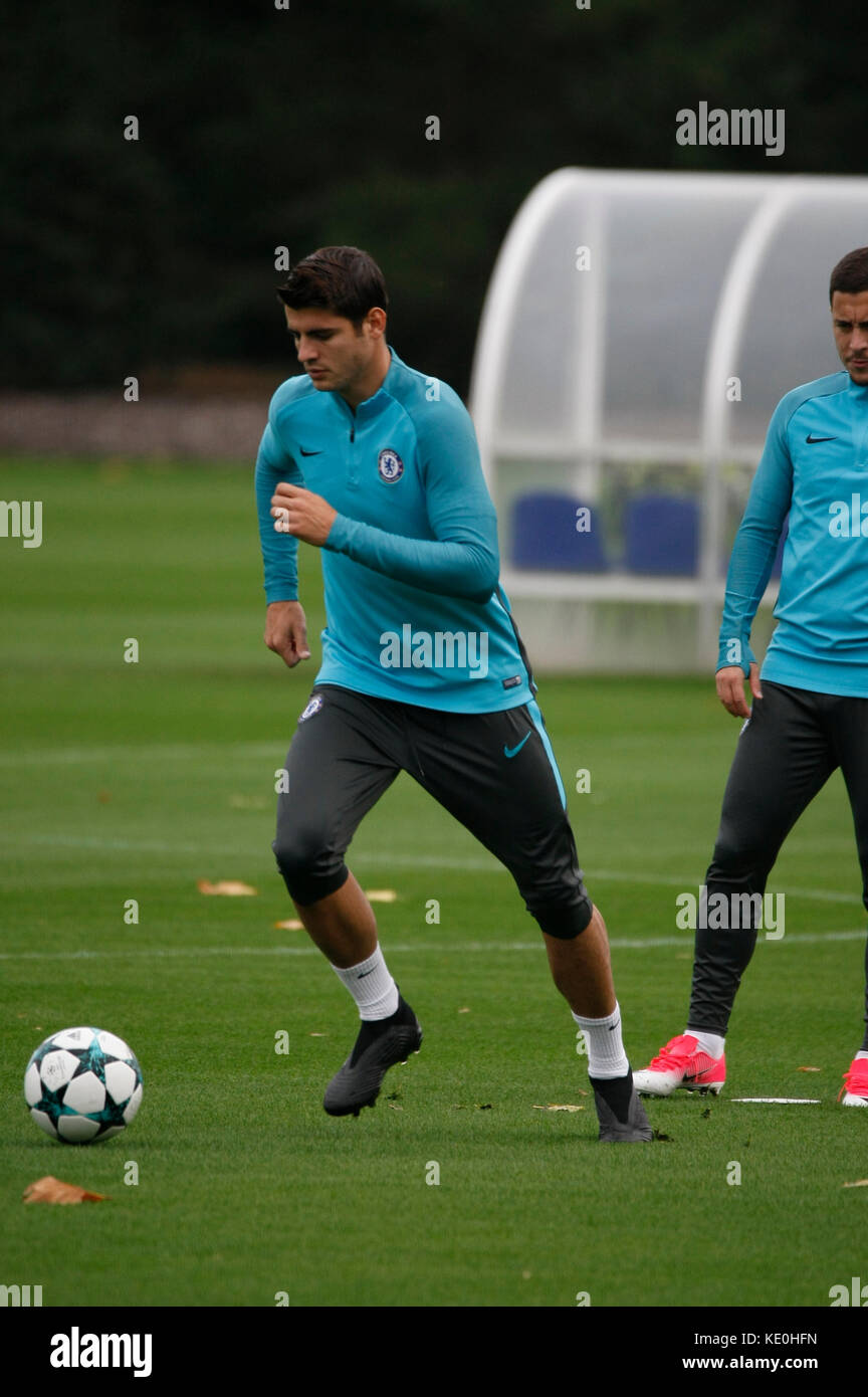 Cobham, UK. 17th Oct, 2017. Hazard, Morata and Chelsea Football players ...
